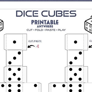 Printable Paper Dice Digital Download for Dice Savings Challenge, Kids ...