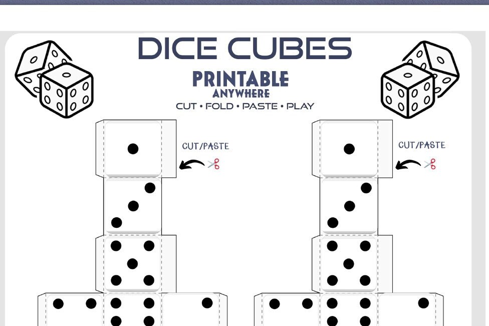 Emergency Printable Dice Cubes Digital Download Paper Dice Fun Casino ...