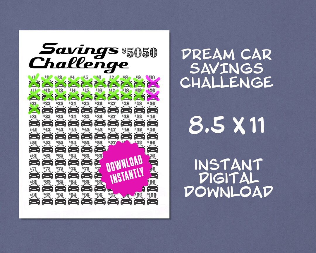 Money Savings Challenge Printable Car Savings Challenge Downpayment ...