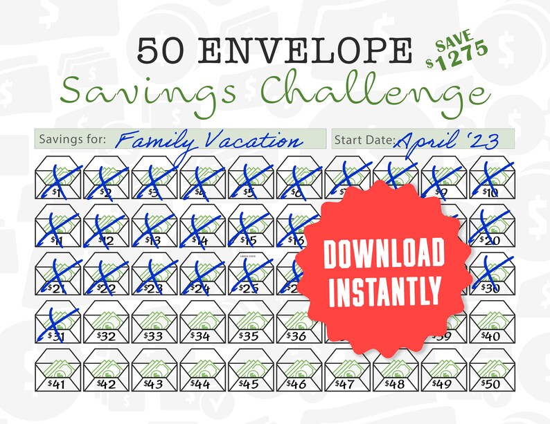 50 Envelope Savings Challenge Printable Money Savings Challenge 50 Day ...