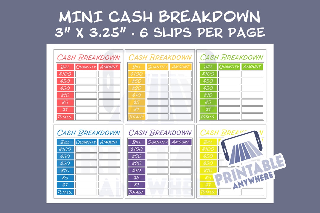 Mini Cash Breakdown Slip Printable Bank Teller Slip Printable Cash ...