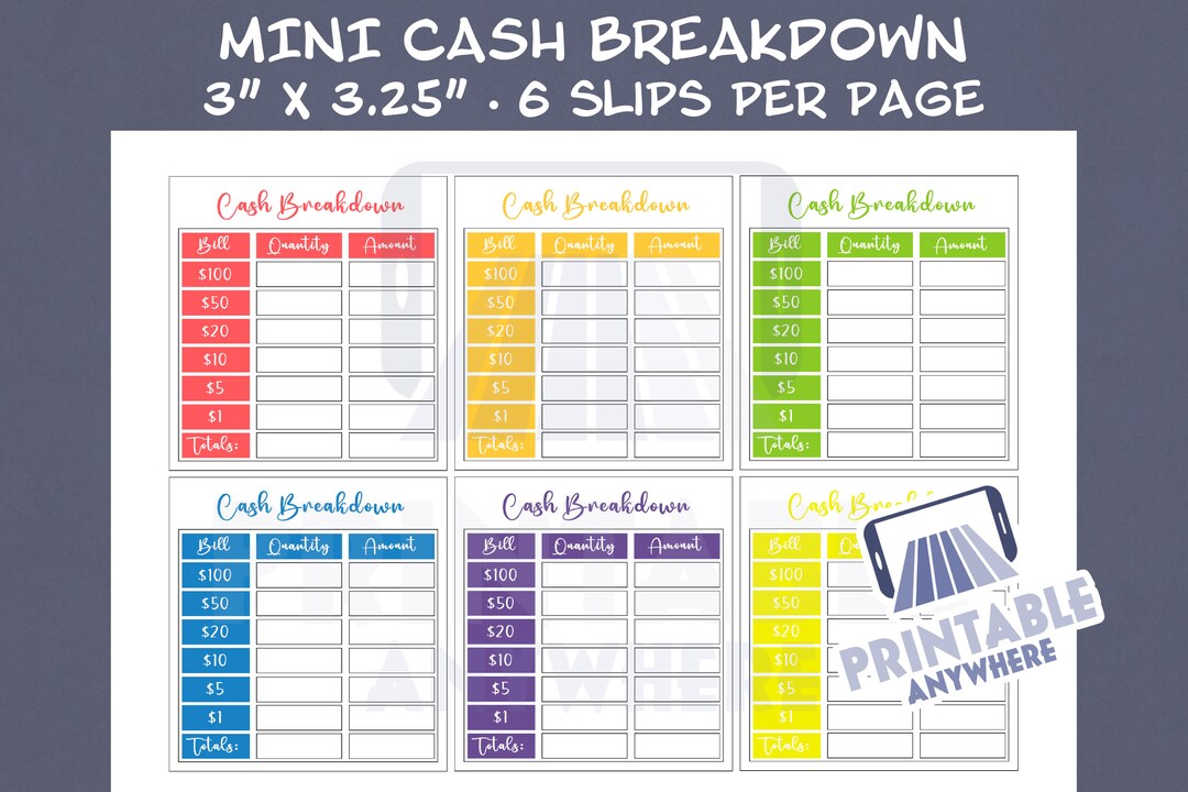 Mini Cash Breakdown Slip Printable Bank Teller Slip Printable Cash ...