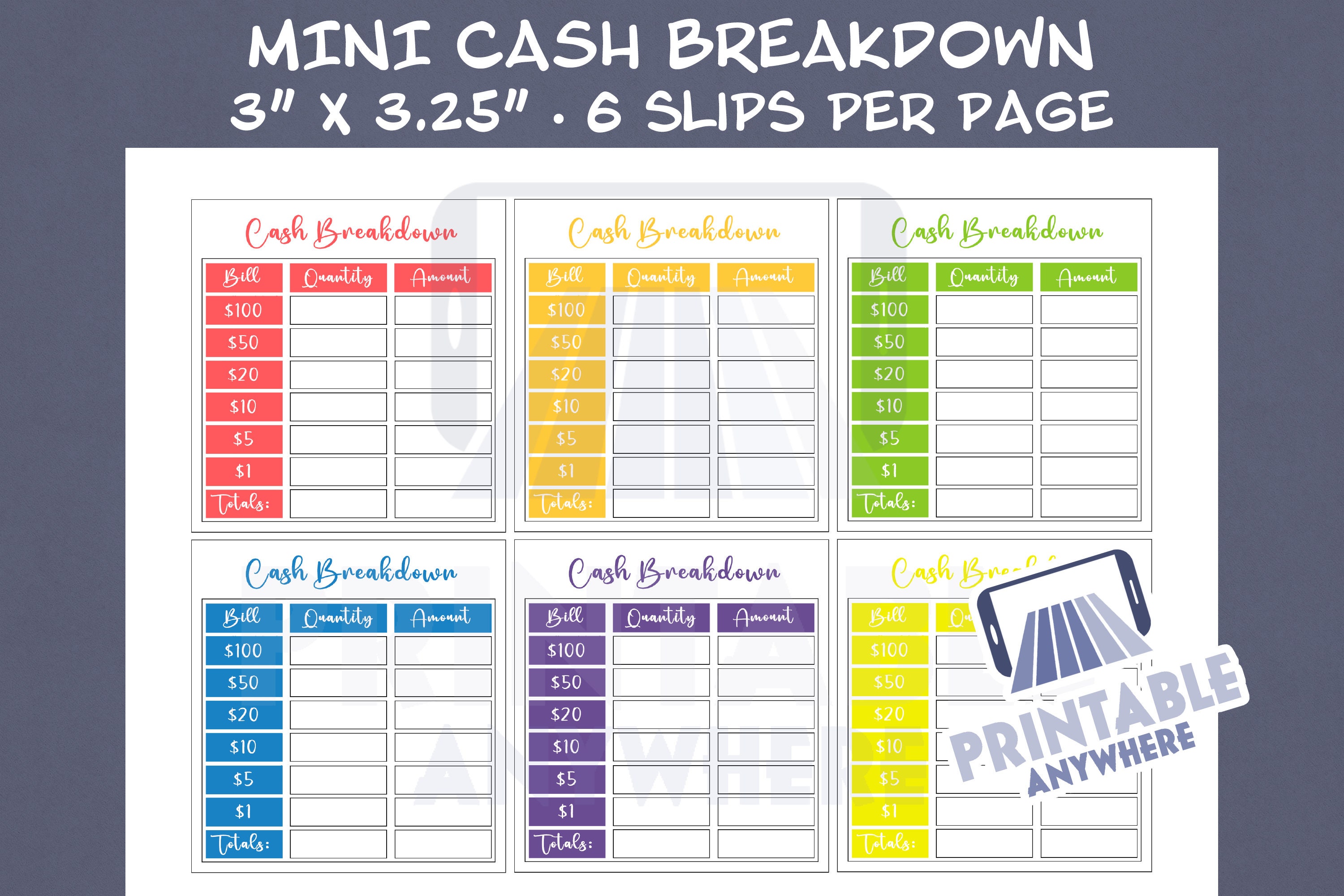 Mini Cash Breakdown Slip Printable Bank Teller Slip Printable Cash ...