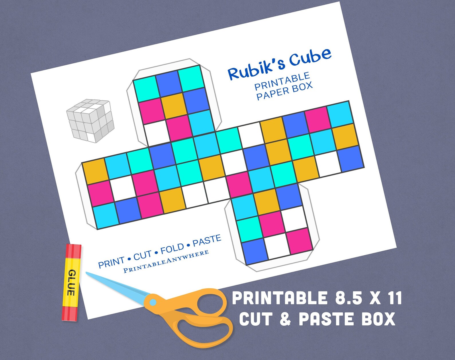 Printable Rubiks Cube Favor Boxes Digital Download Gift Box Colorful ...