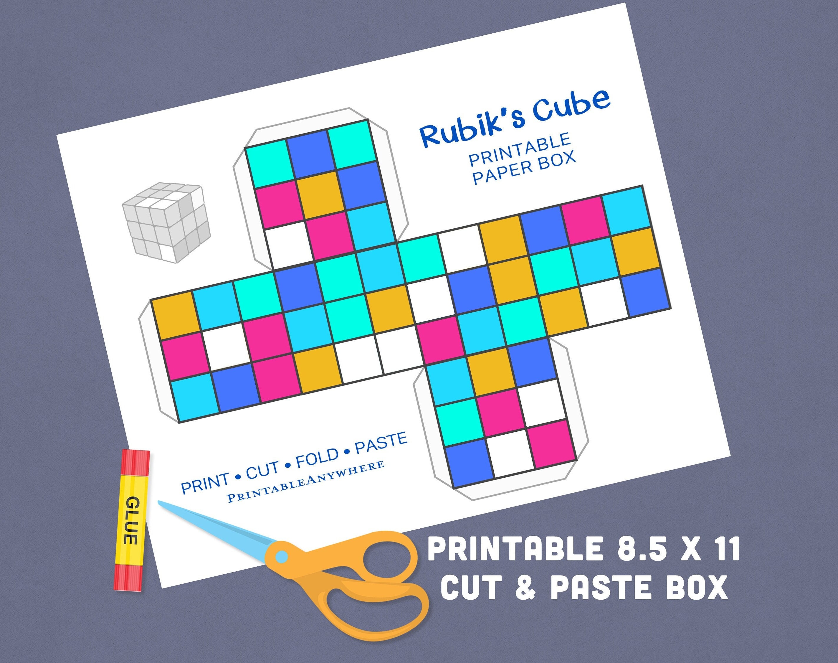 Printable Rubiks Cube Favor Boxes Digital Download Gift Box Colorful ...