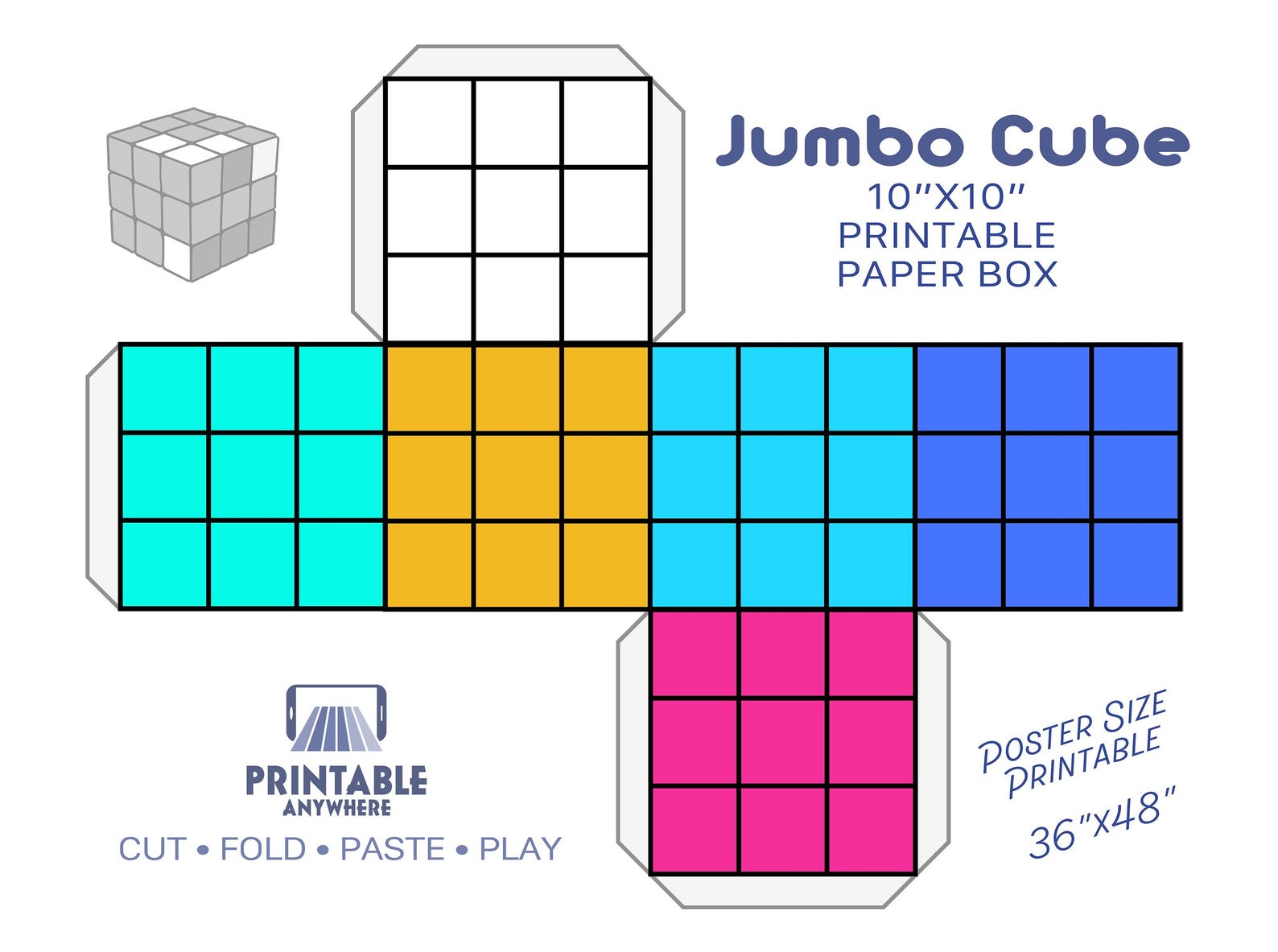 Neon Jumbo Rubiks Cube Box 10 Inches Prints on 36x48 Poster Retro Party ...