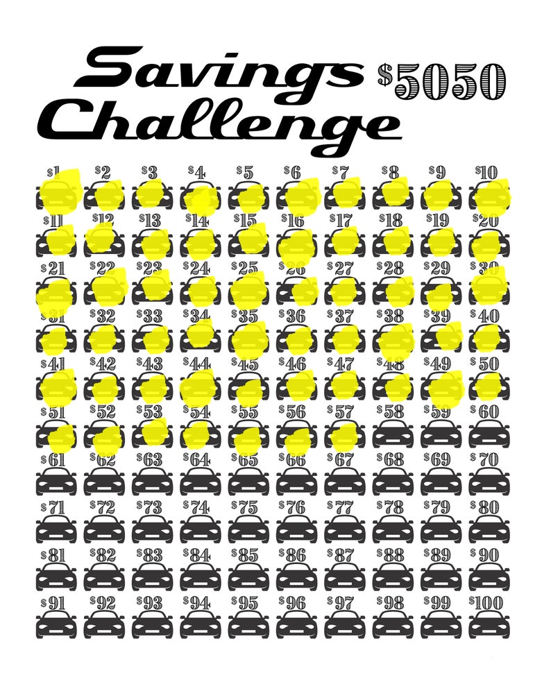Money Savings Challenge Printable Car Savings Challenge Downpayment ...