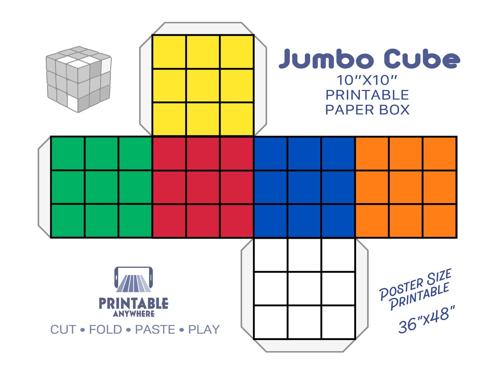 Jumbo Rubiks Cube Box 10 Inches Prints on 36x48 Poster Retro Party ...