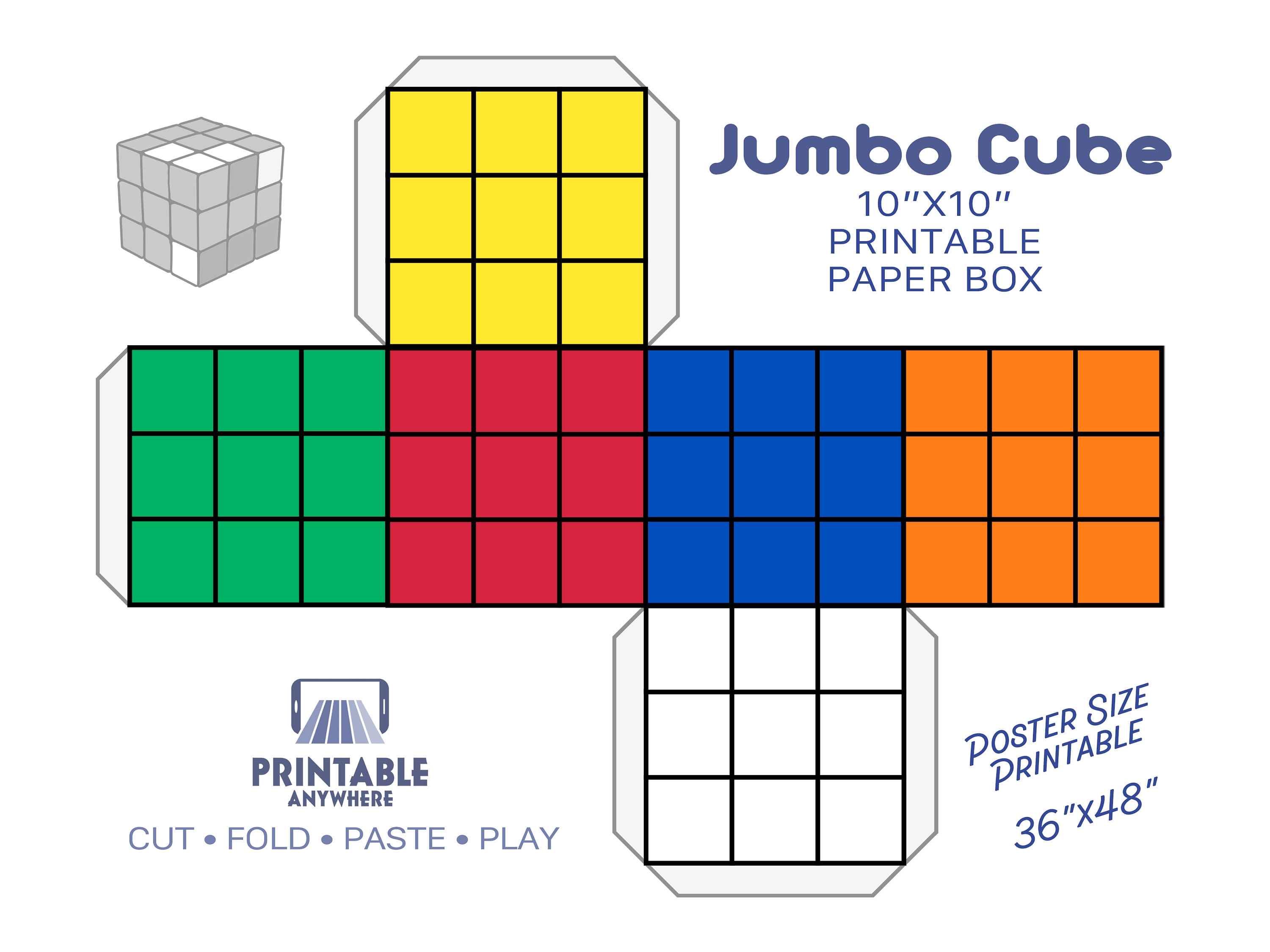 Jumbo Rubiks Cube Box 10 Inches Prints on 36x48 Poster Retro Party ...