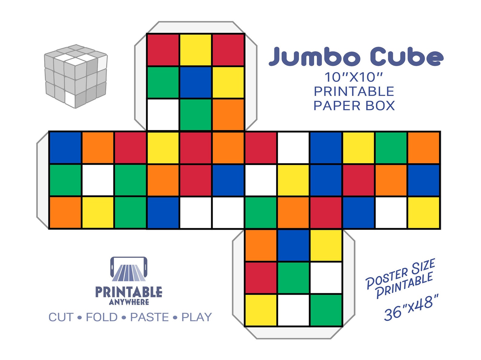 Jumbo Rubiks Cube Box 10 Inches Prints on 36x48 Poster Retro Party ...