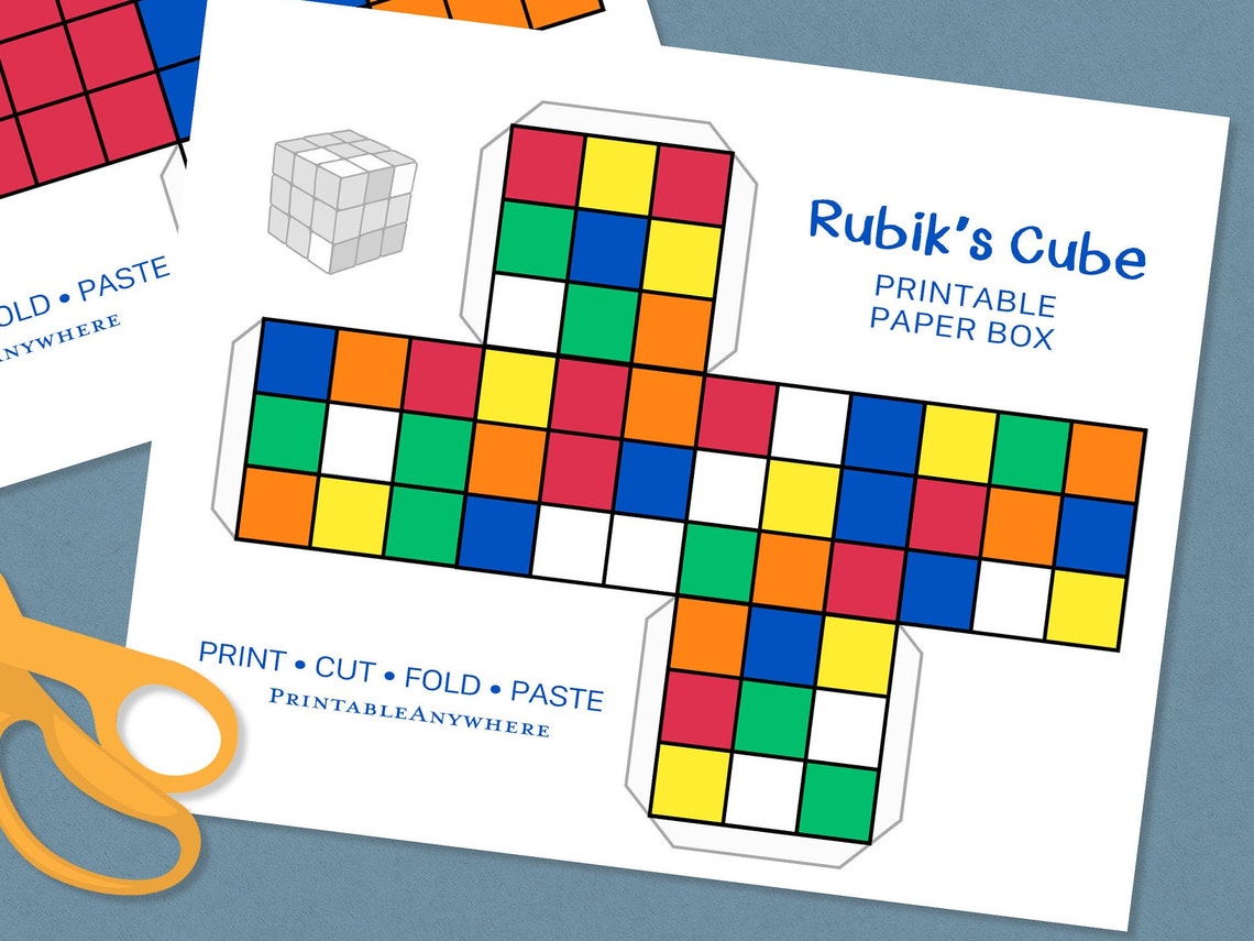 Printable Rubiks Cube Digital Download Paper Gift Box Colorful Kids ...