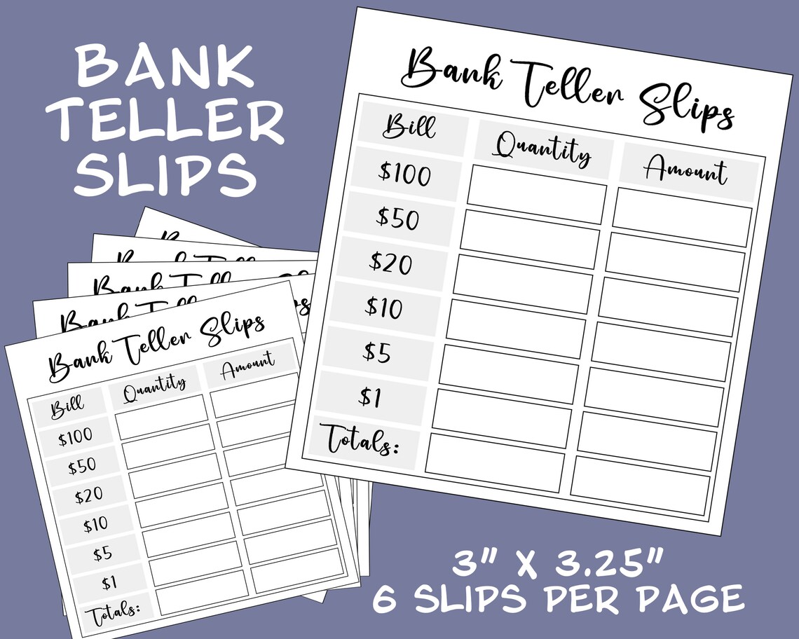 Cash Breakdown Slip Printable Mini Bank Teller Slip Printable Cash ...