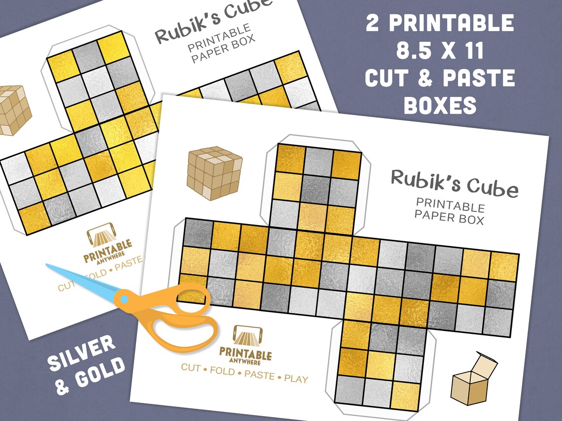 Printable Rubiks Cube Party Favors Box Gold & Silver Cube Favor Boxes ...
