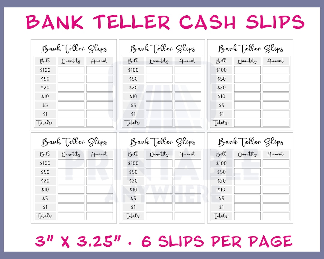 Cash Breakdown Slip Printable Mini Bank Teller Slip Printable Cash ...