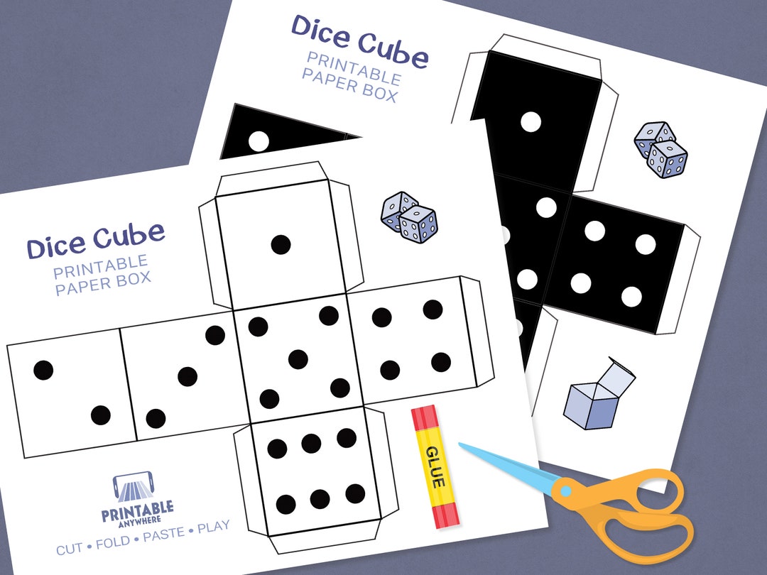 Dice Cube Printable Digital Download Paper Gift Box White Fun Kids ...