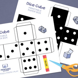 Dice Cube Printable Digital Download Paper Gift Box White Fun Kids ...