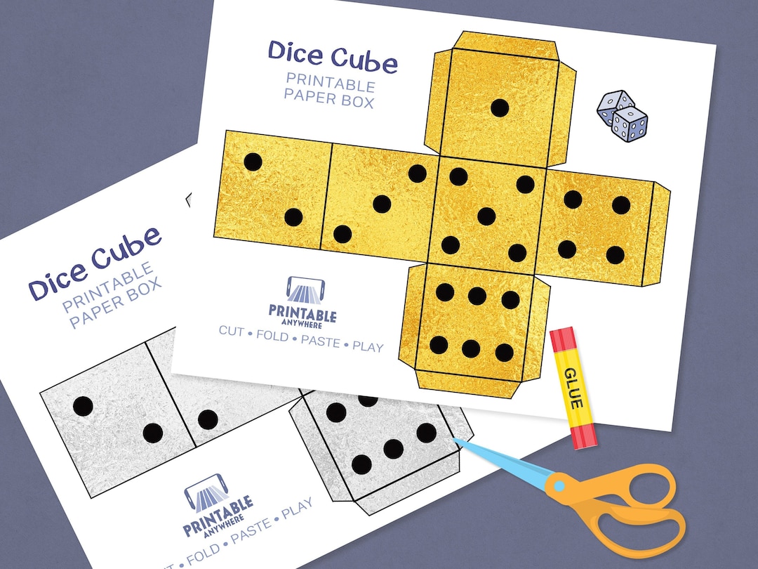 Printable Party Favor Boxes Digital Download Dice Cube Silver Gold Kids ...