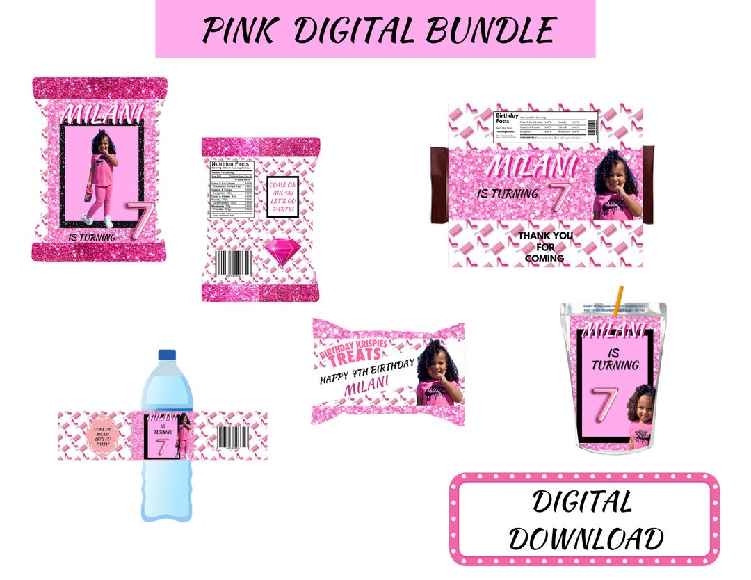 Pink Digital Labels Pdf File, Pink Girls Party Favors, Chip Bags ...