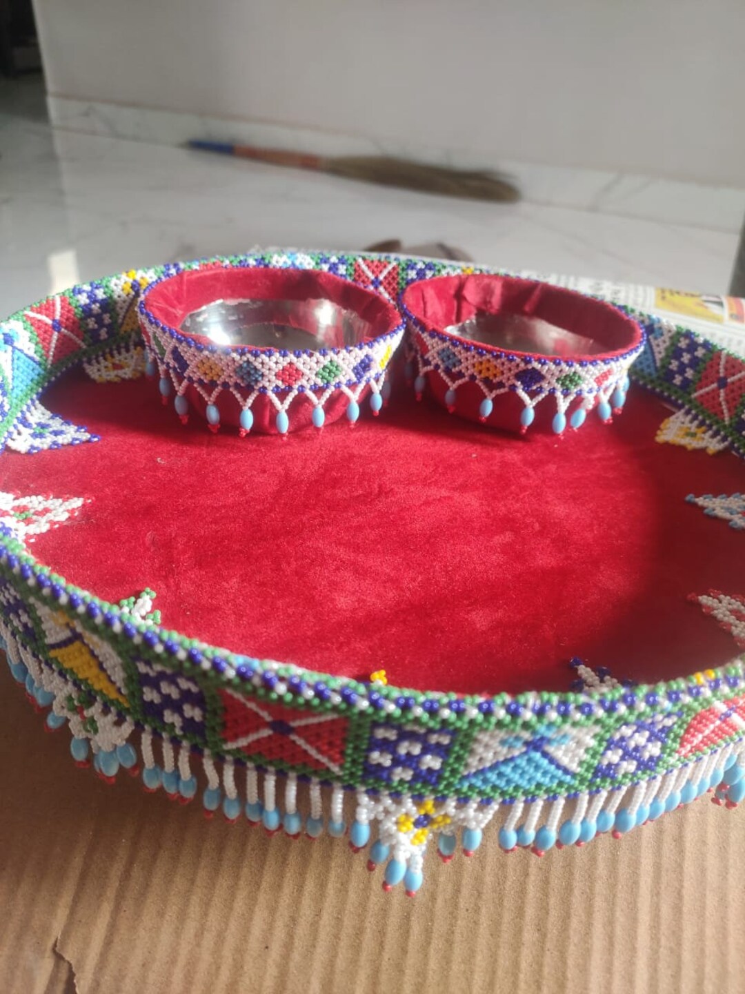 Indian Traditional Puja Thali Set With Hand Made Moti Craft Use in Puja ...