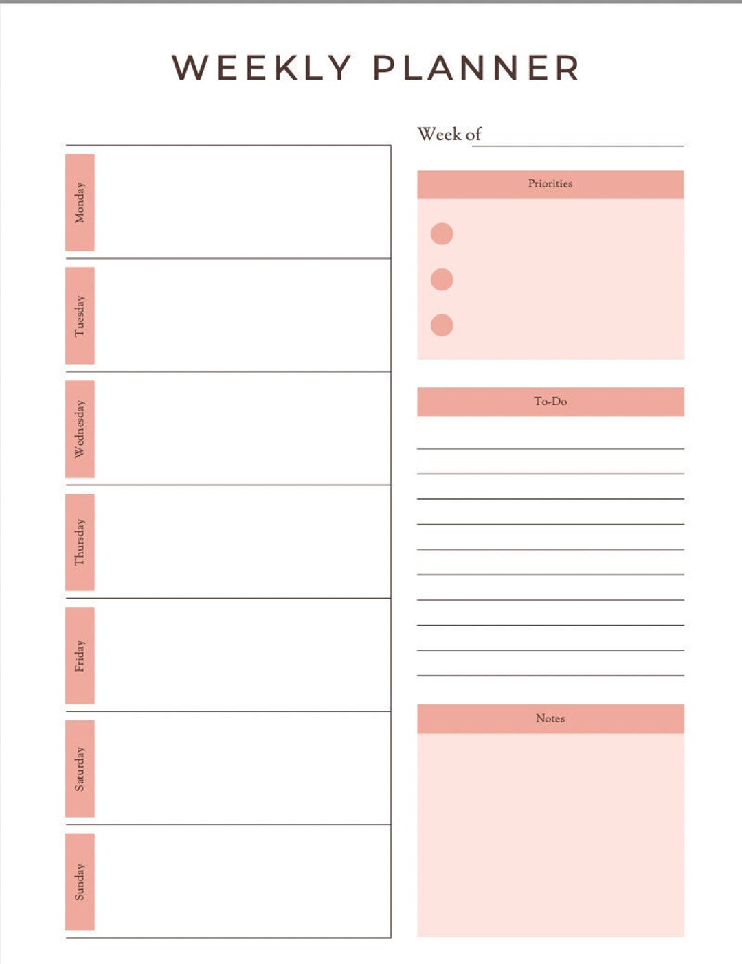 SIMPLE Weekly Planner (printable and Cute!) - Etsy