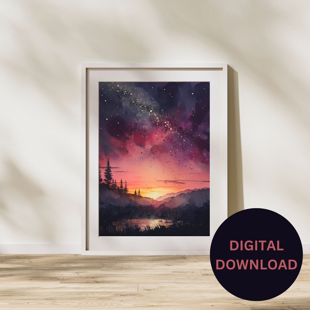 Sunset Watercolor Wall Art, Sunset Print, Landscape Printable, Wall Art ...