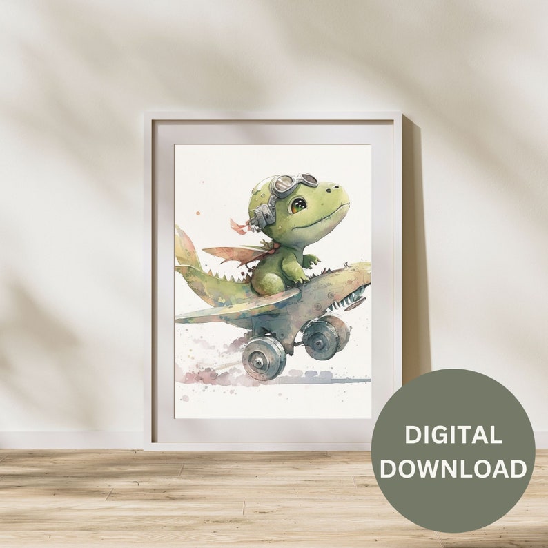Baby Dino Printable Wall Art, Nursery Wall Decor, Watercolor Dino ...