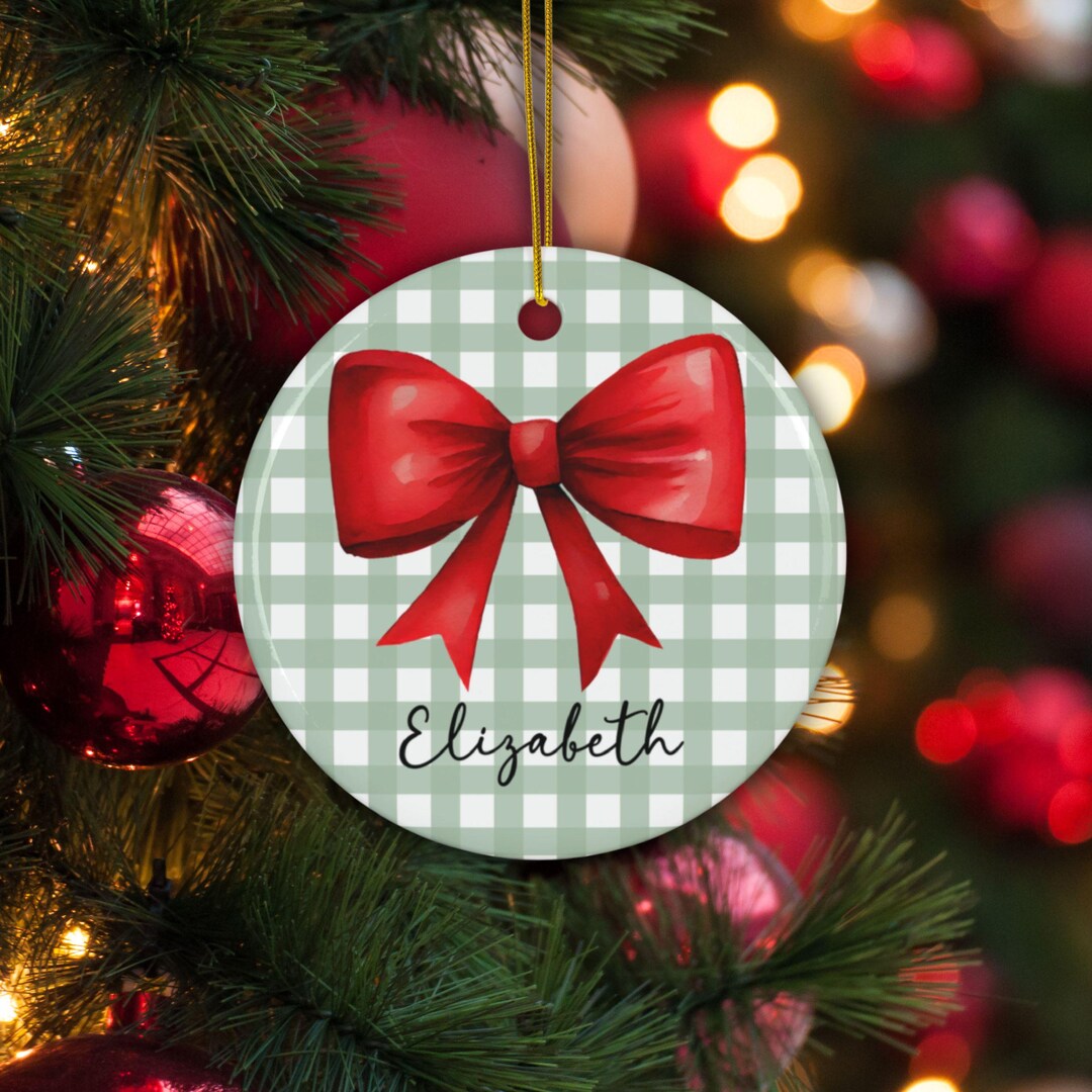 Christmas Coquette Custom Name Red Bow Ornament, Coquette Aesthetic ...