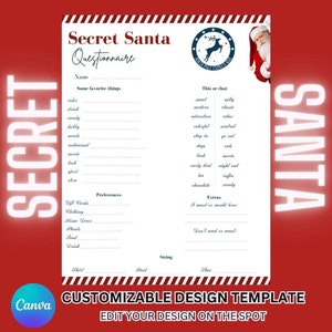Secret Santa Questionnaire/ Secret Santa Party/ Secret Santa/ Secret ...