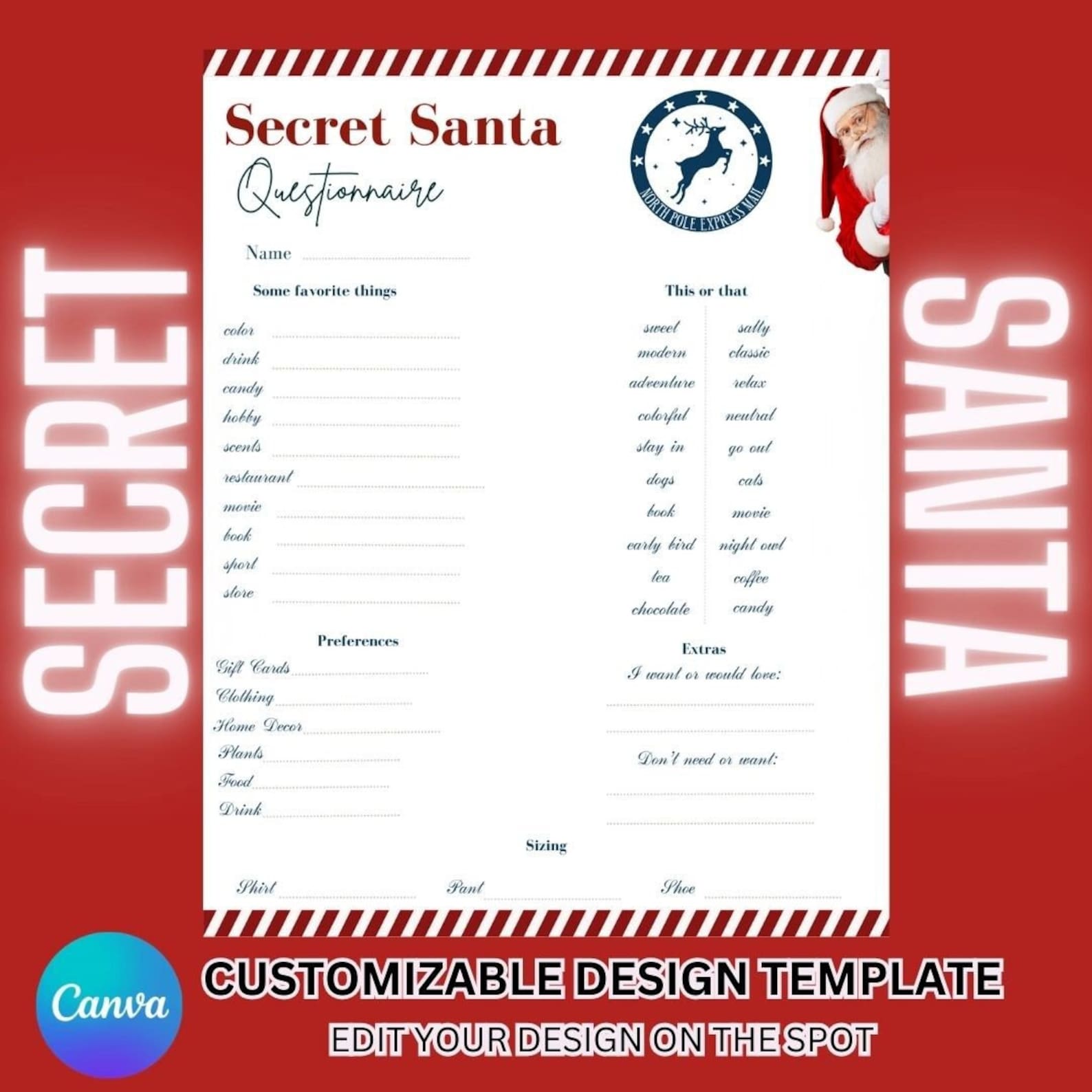 Secret Santa Questionnaire/ Secret Santa Party/ Secret Santa/ Secret ...