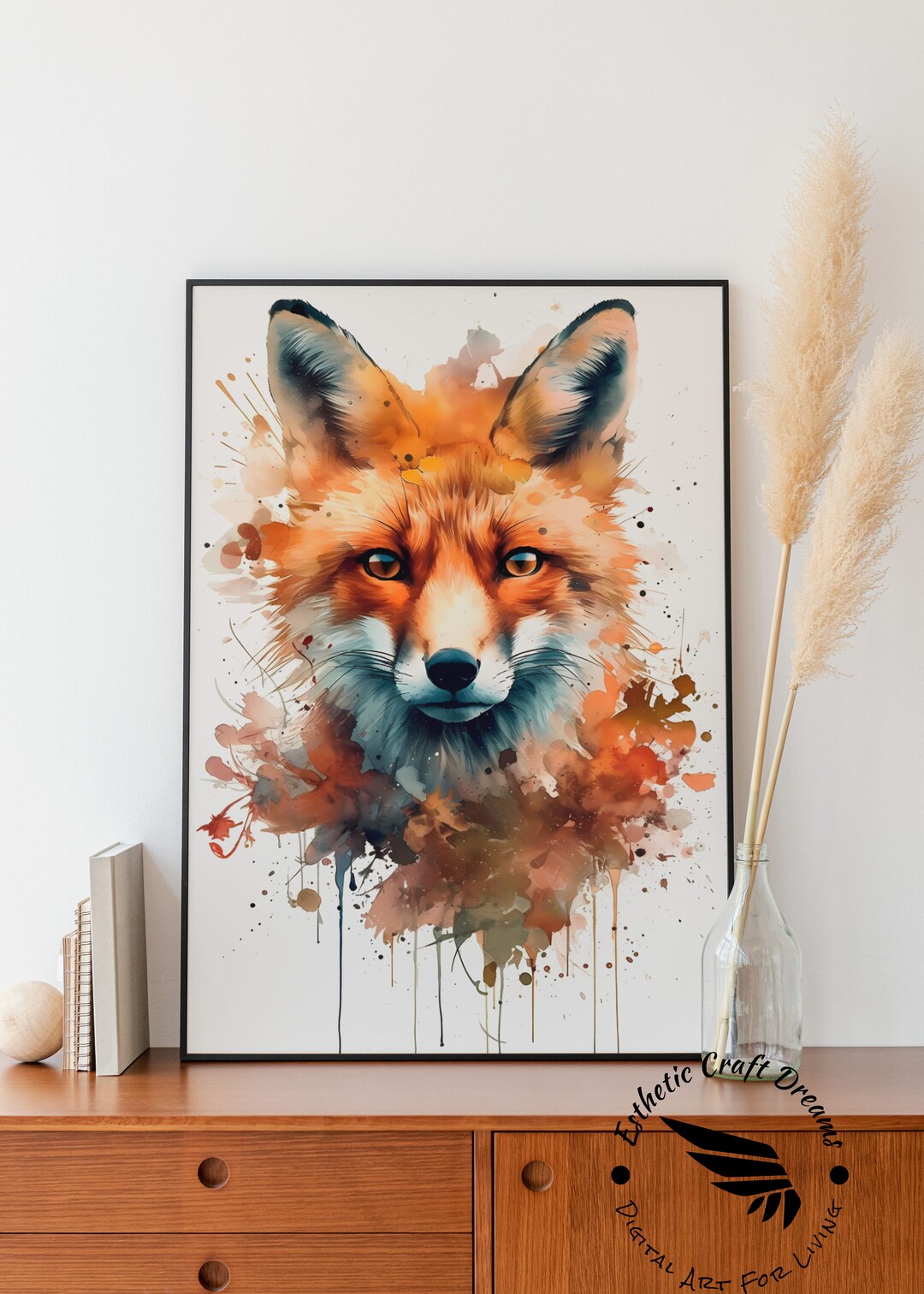Digital Watercolor Fox, Portrait of Fox, Artful Art Gift for Wall Decor ...