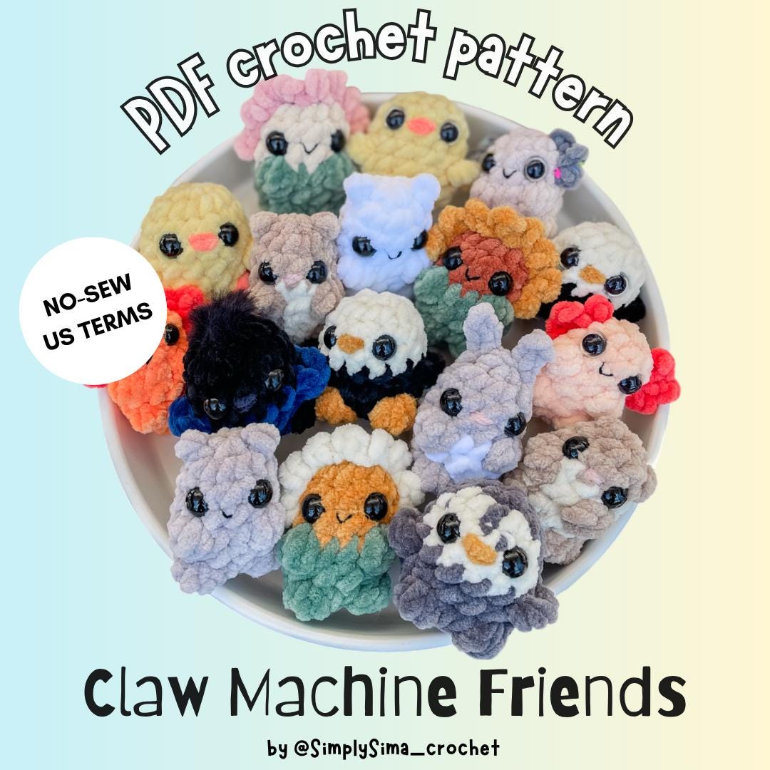 Crochet Pattern Claw Machine Friends, No-sew, Tiny Size Cat Bunny ...
