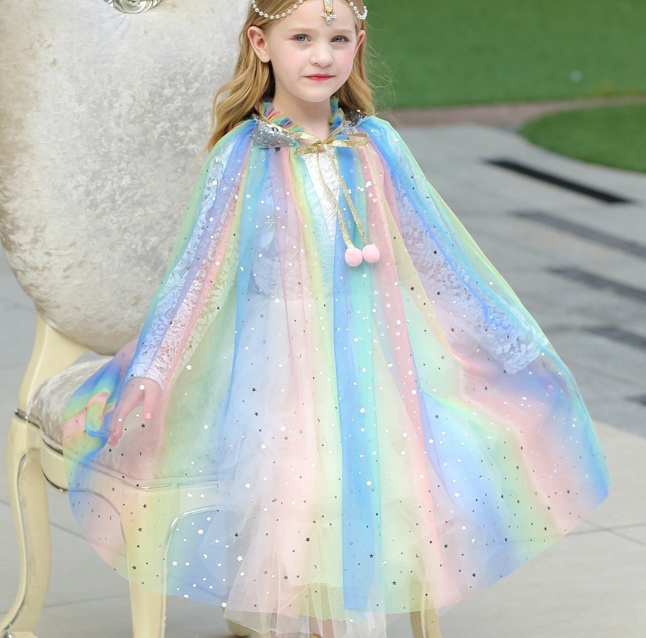Shimmer Sparkle Rainbow Tulle Cape Dress up Halloween Costume for Kids ...