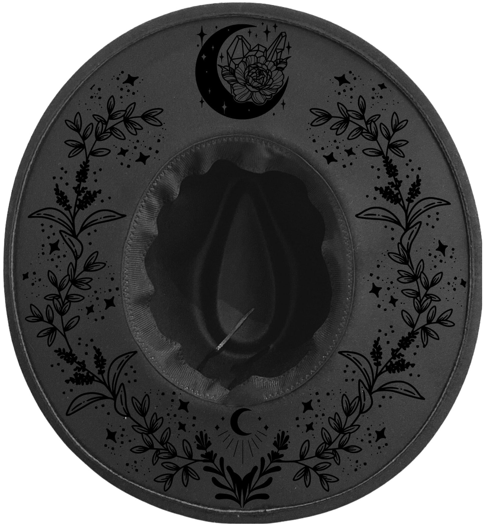 Shadow Floral Moon Crystal Fedora Wide Brim Hat, Witch Hat, Fairy ...