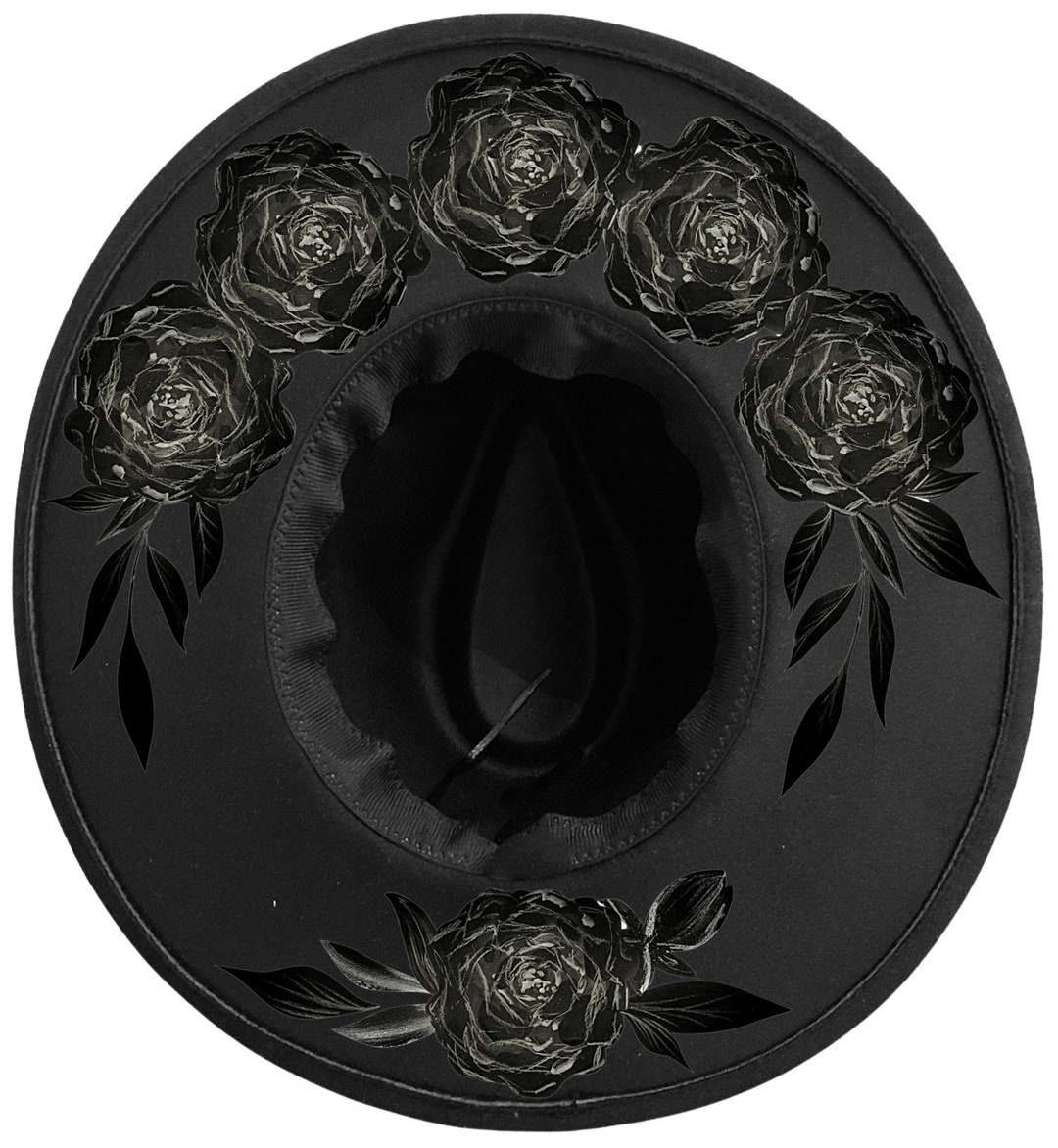 Black Rose Fedora: Vegan Felt Wide Brim Witch Hat - Etsy