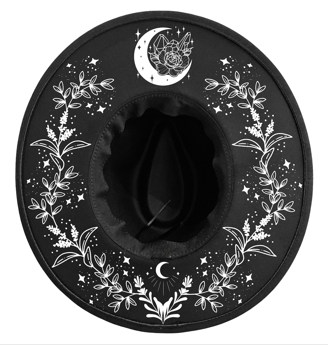 Floral Moon Crystal Fedora Wide Brim Hat, Witch Hat, Fairy Fairies ...