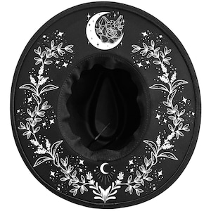Shadow Floral Moon Crystal Fedora Wide Brim Hat, Witch Hat, Fairy ...