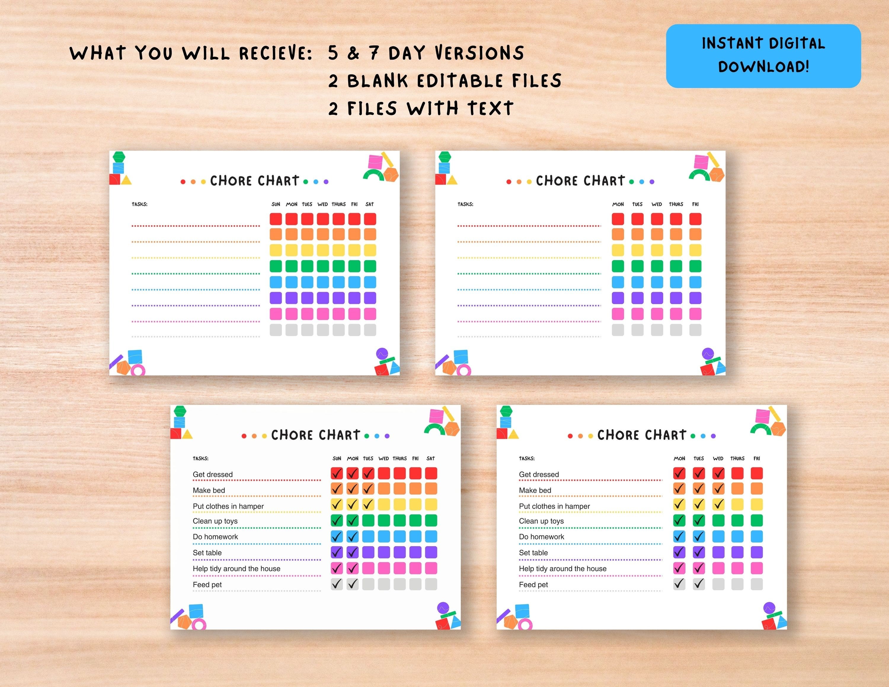 Kid's Daily Chore Chart | Routine Checklist | Chore Chart for Kids ...