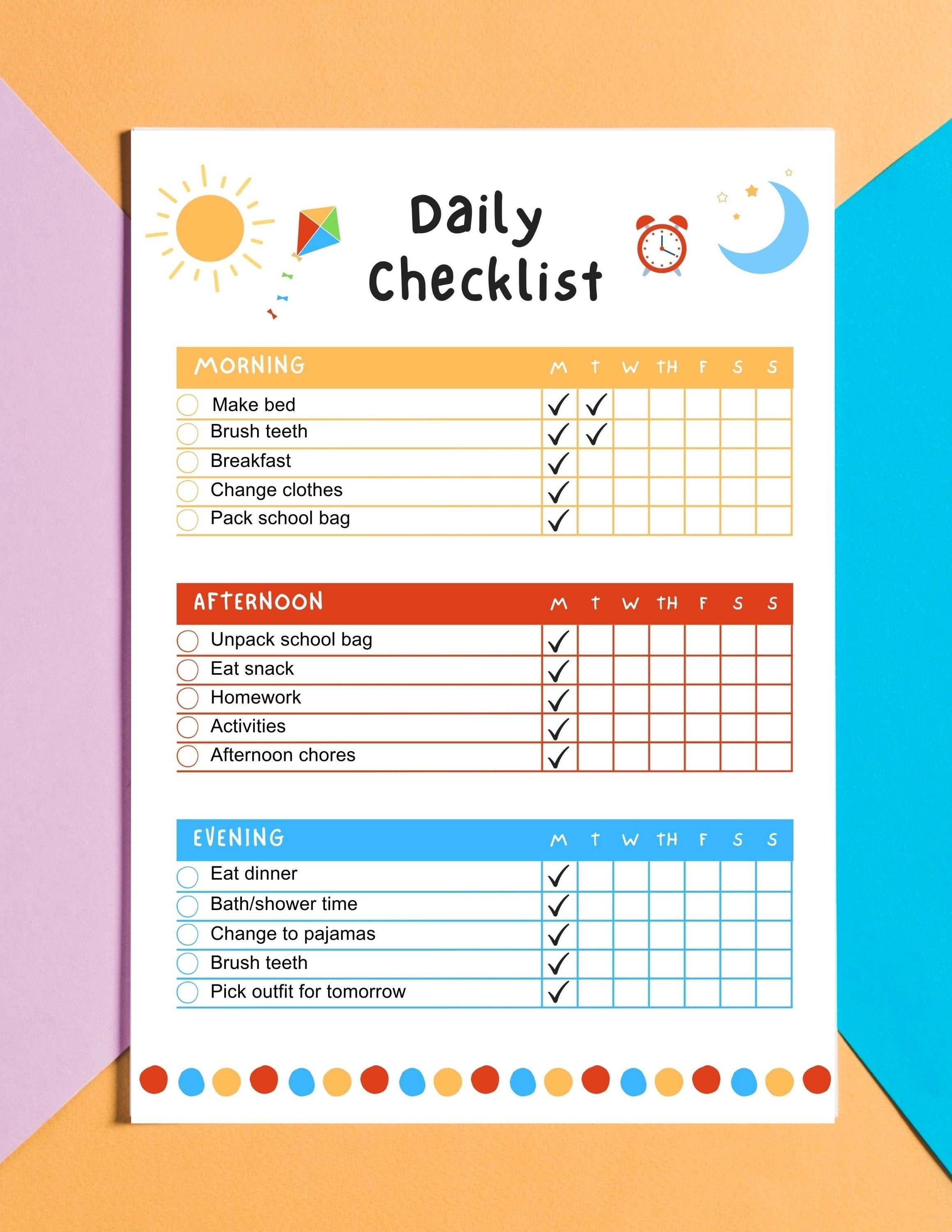 Kid's Daily Checklist | Editable School to Do List | Children's Planner ...