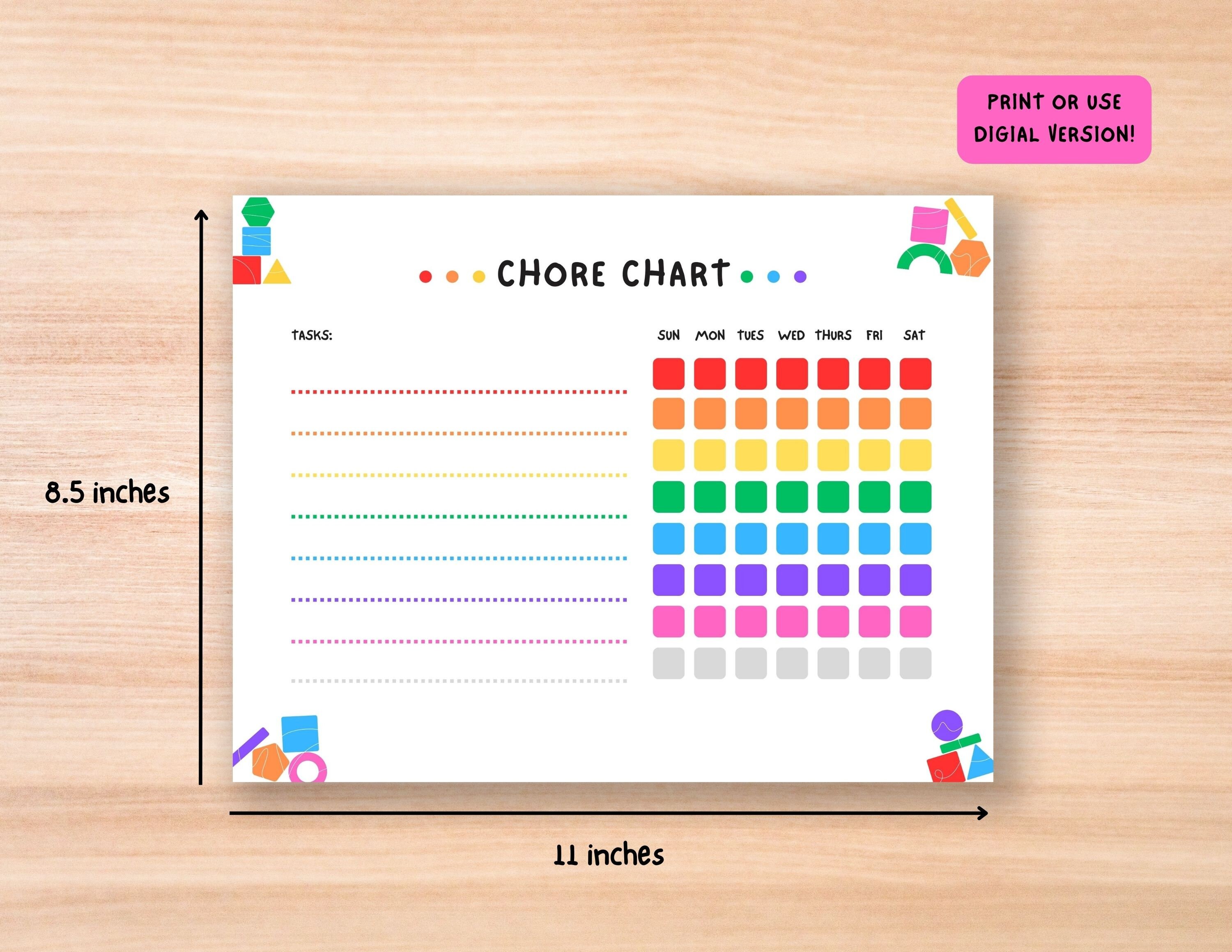 Kid's Daily Chore Chart | Routine Checklist | Chore Chart for Kids ...