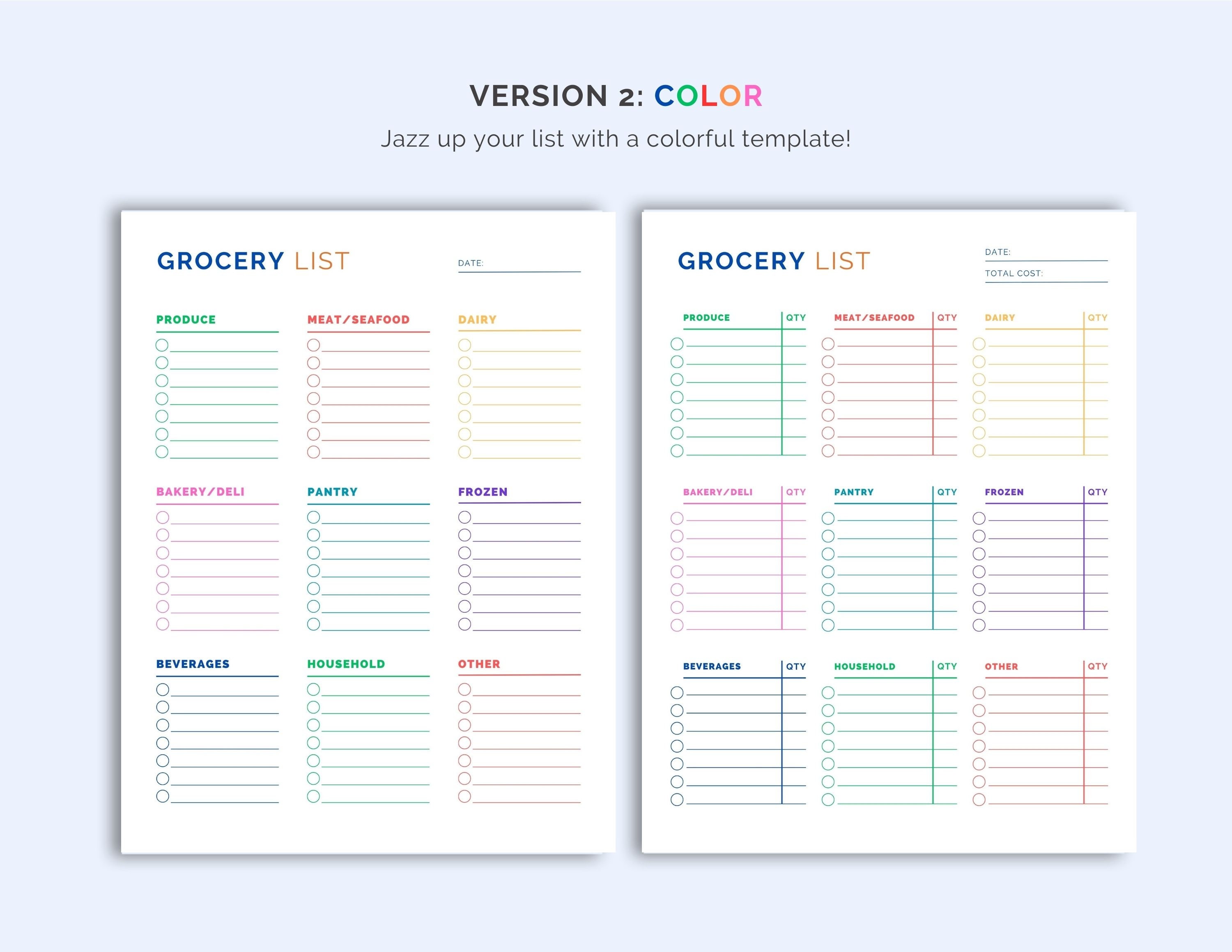Grocery List Printable Template | Grocery Planner | Food Shopping List ...
