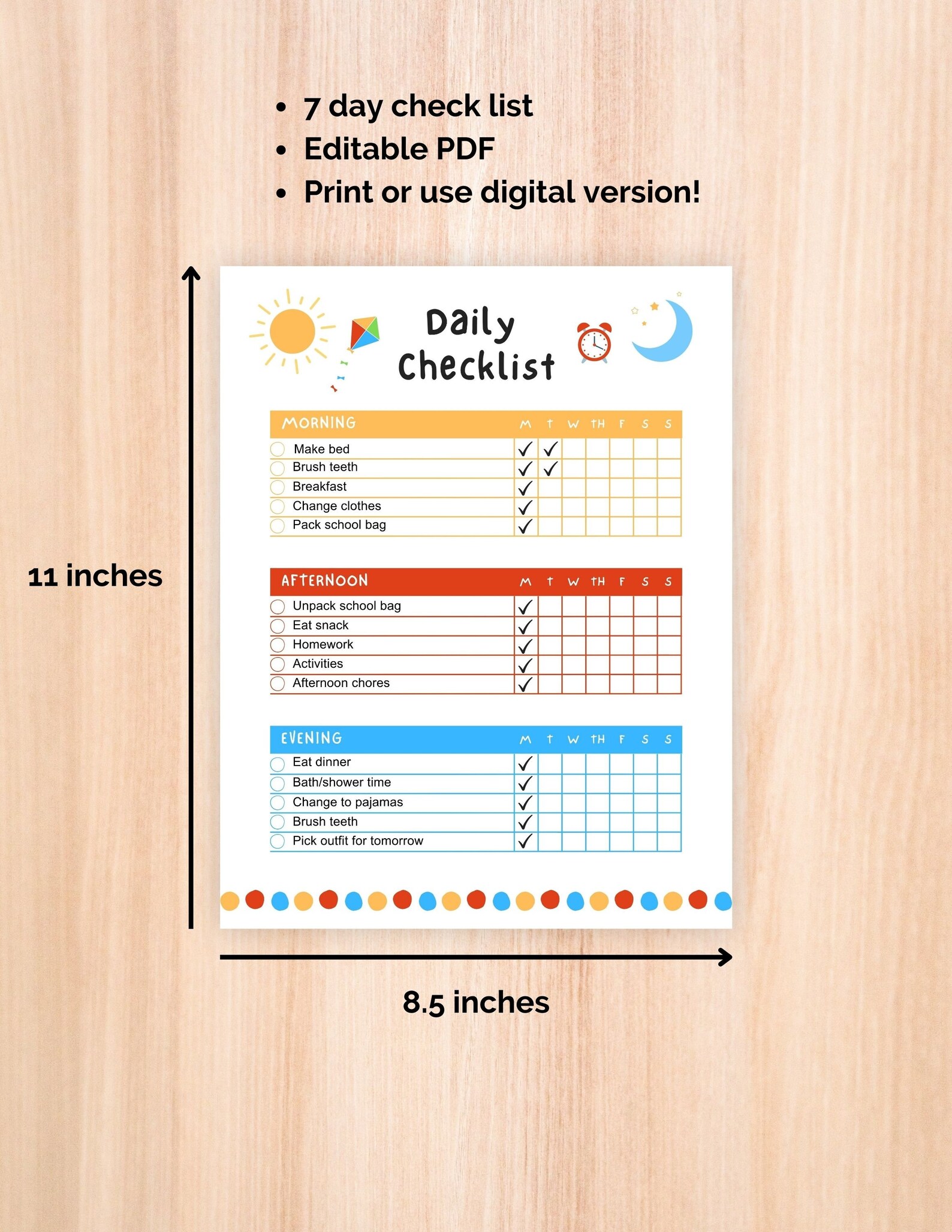 Kid's Daily Checklist | Editable School to Do List | Children's Planner ...