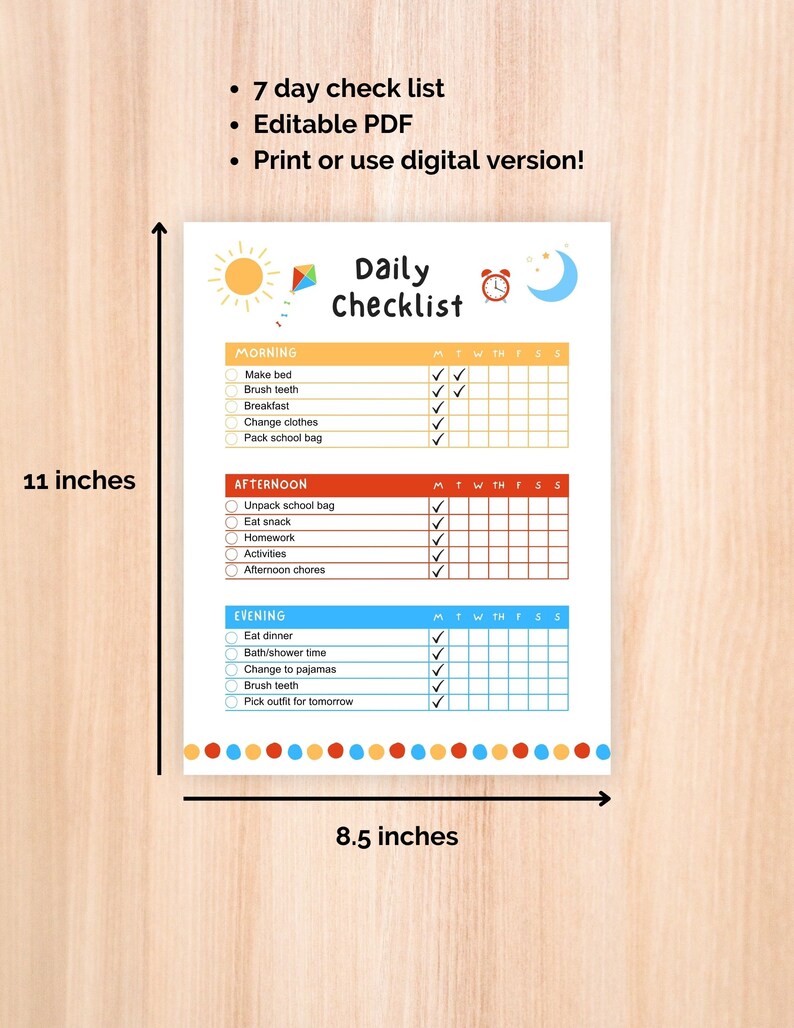 Kid's Daily Checklist | Editable School to Do List | Children's Planner ...