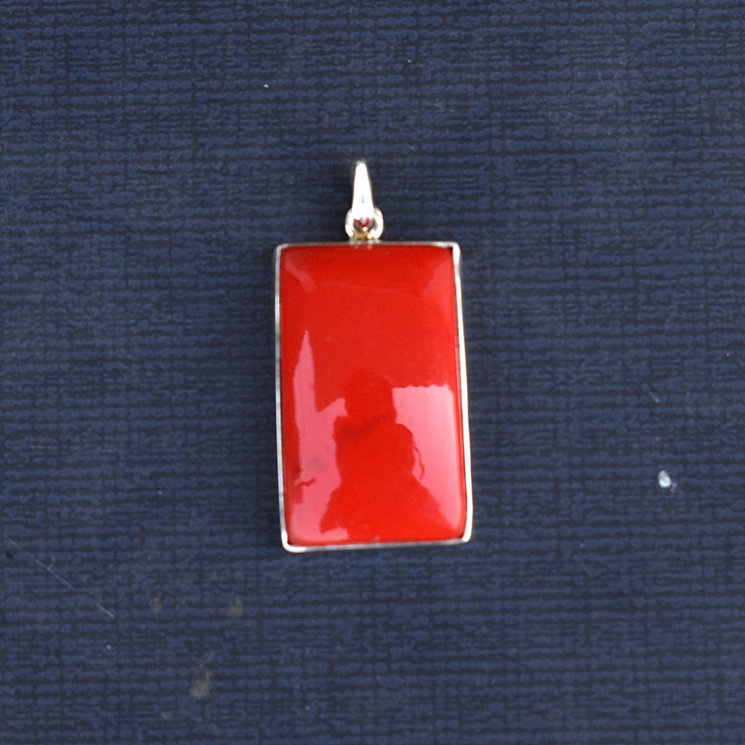 Natural Red Coral Pendant Red Coral Pendant Red Gemstone Pendant 925 ...