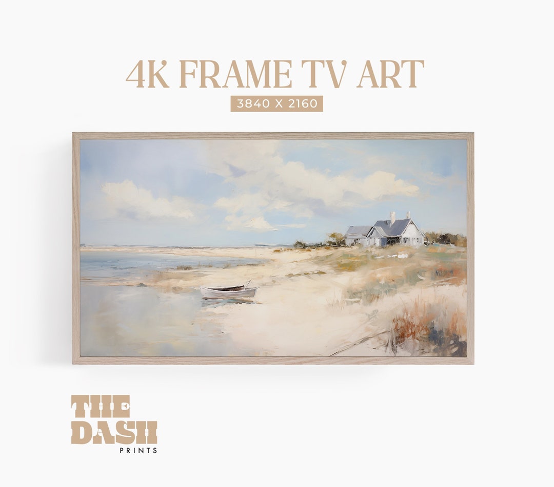 Frame TV Coastal Cottage Painting, Samsung Frame TV Art, Digital ...
