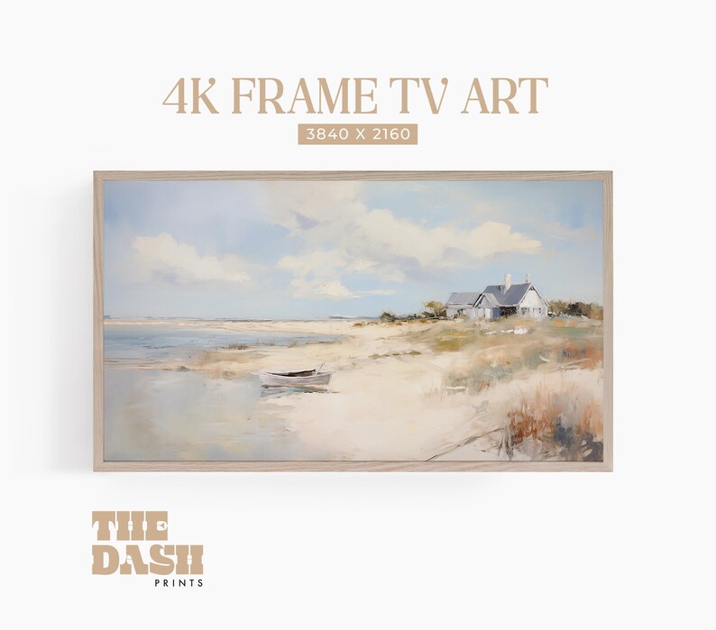 Frame TV Coastal Cottage Painting, Samsung Frame TV Art, Digital ...