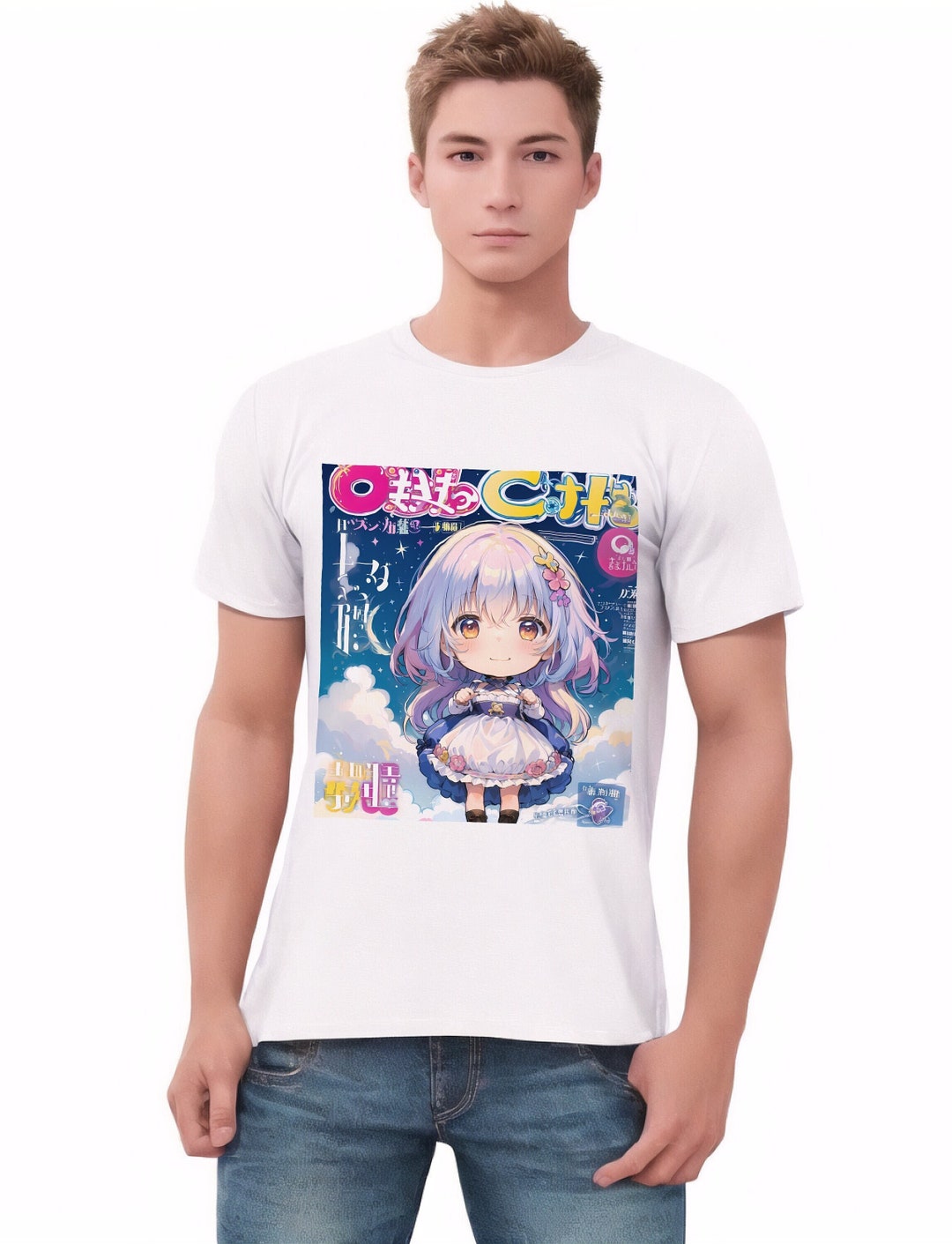 Unisex Anime Tee Kawaii Chibi Anime Gift Shirt Cute Manga Graphic Tee ...