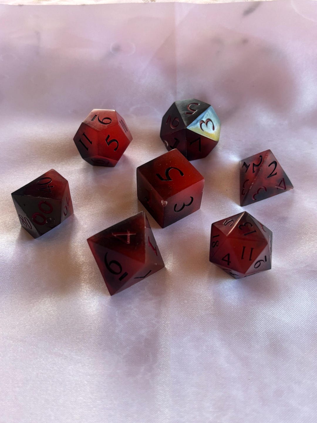 Handmade Sharp Edge Dnd Dice, 7 Piece Set Black and Red Resin Dice With ...
