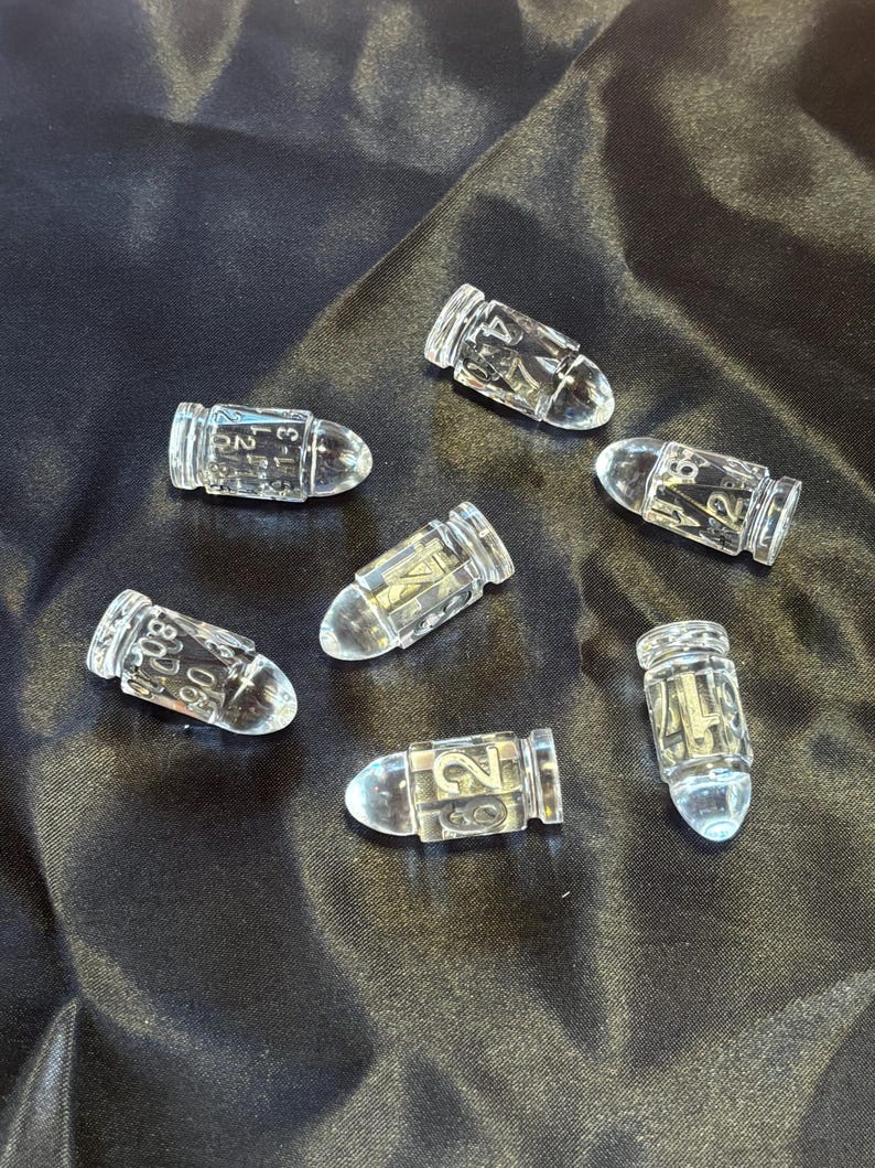 Handmade Bullet Shaped Dnd Dice, 7 Piece Set - Clear Resin With ...