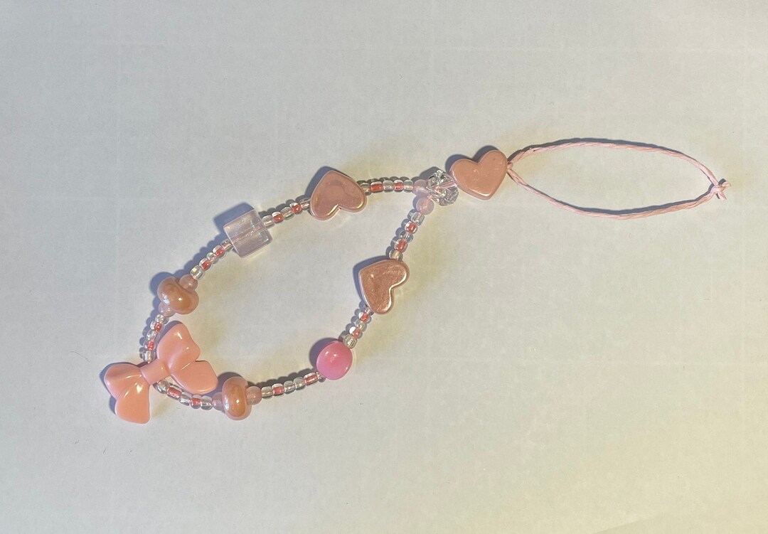 Beaded Phone Charm Strap Pink and White - Etsy