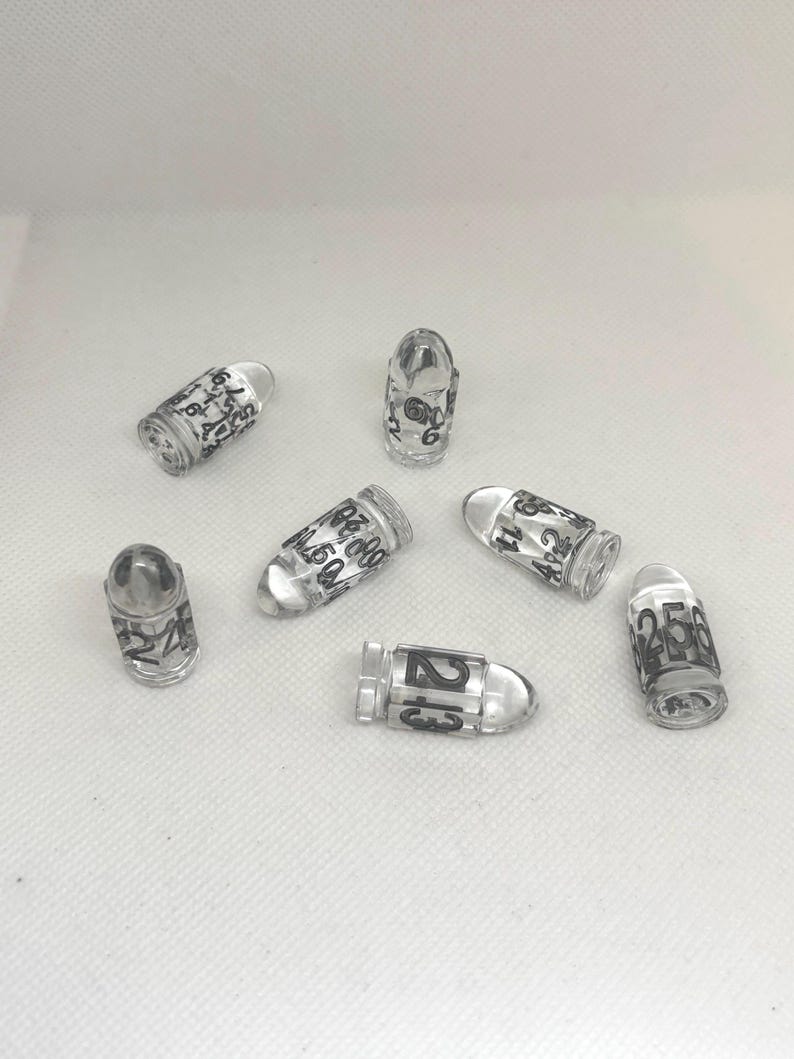 Handmade Bullet Shaped Dnd Dice, 7 Piece Set - Clear Resin With ...